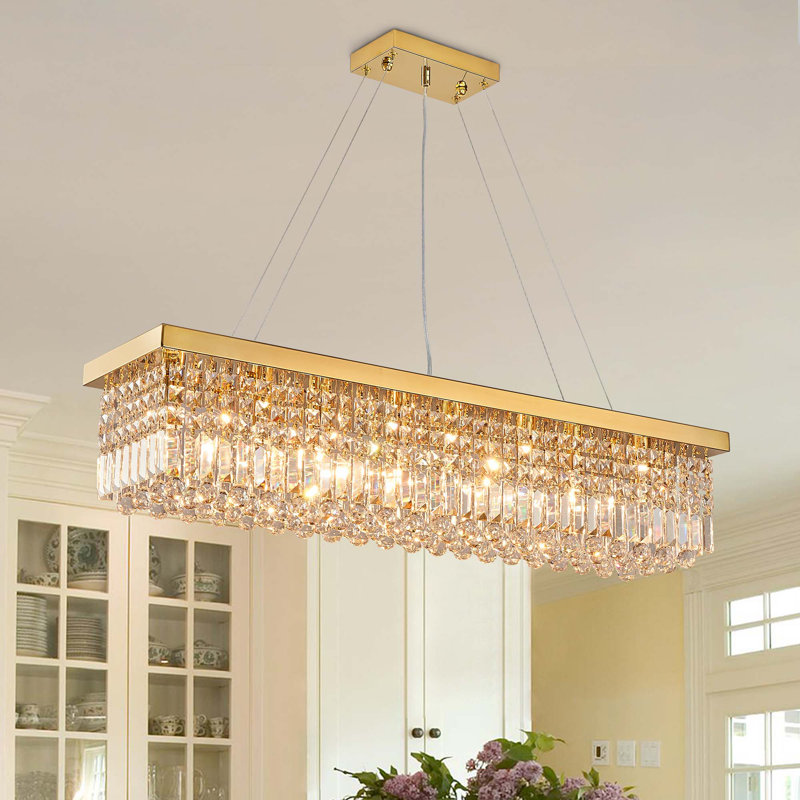 Rosdorf Park Frieson Modern Crystal Dimmable Kitchen Island Gold Rectangle Chandeliers / Living ...
